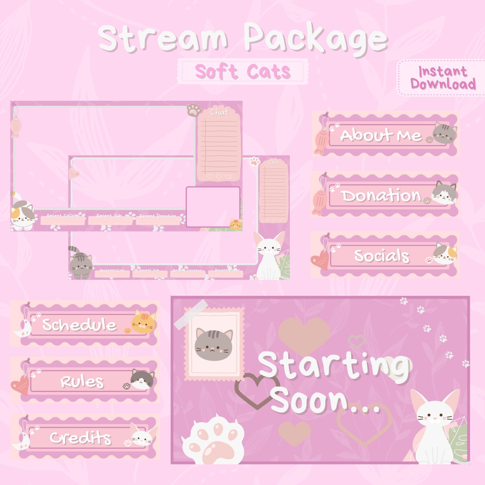 STREAM PACKAGE Soft Cats Animated Twitch Youtube - Etsy