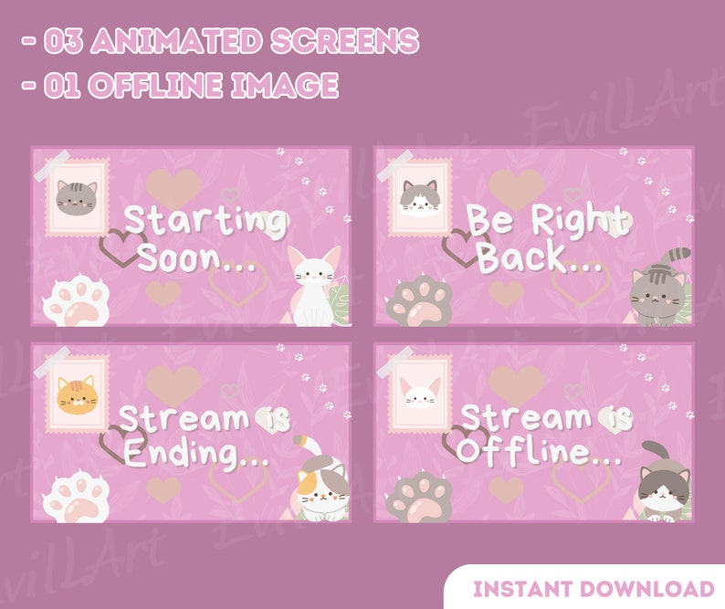 ANIMATED SCENES Soft Cats Stream Screens Twitch Youtube Pastel Cats ...