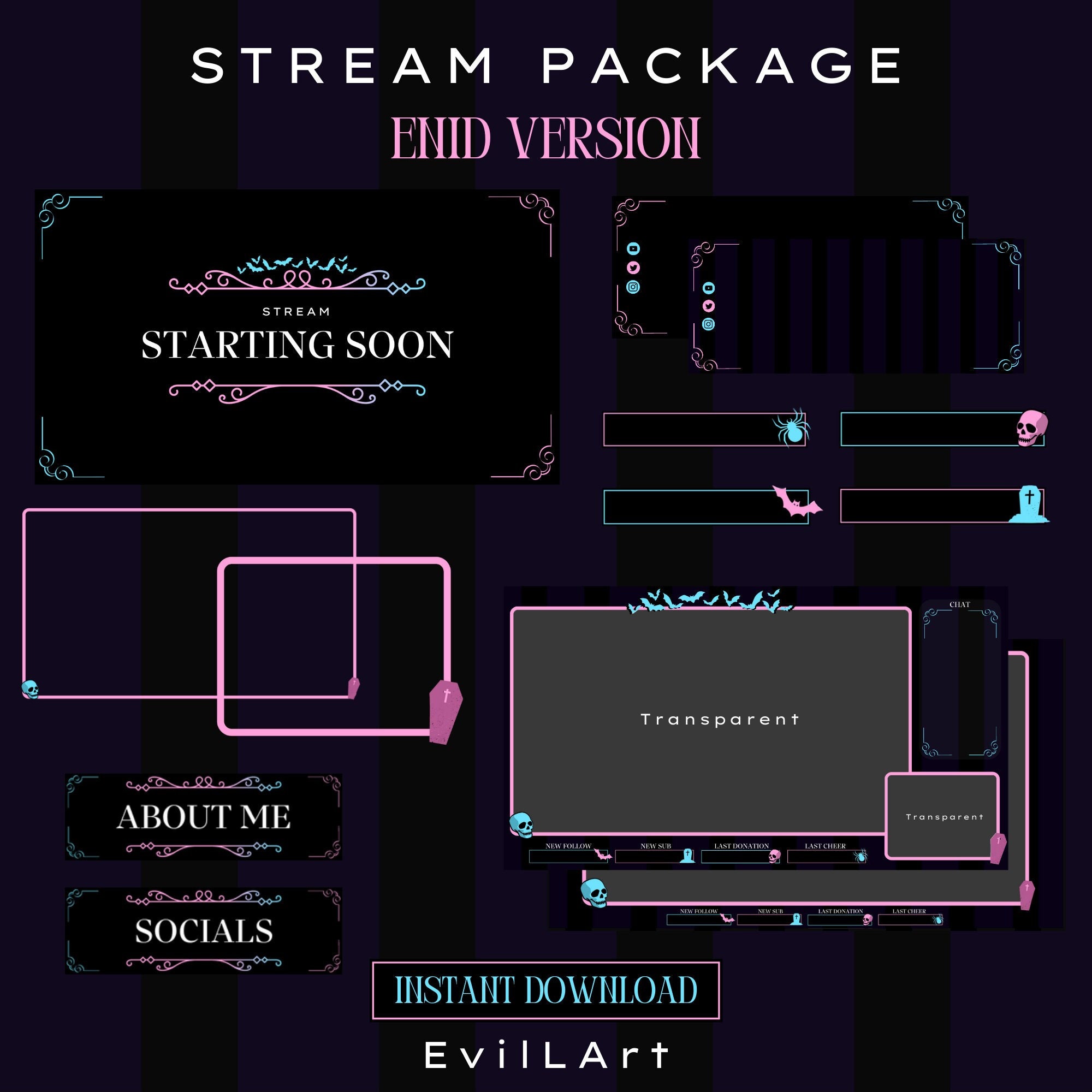 STREAM PACKAGE Enid Version Animated Twitch Youtube Overlays Addams ...