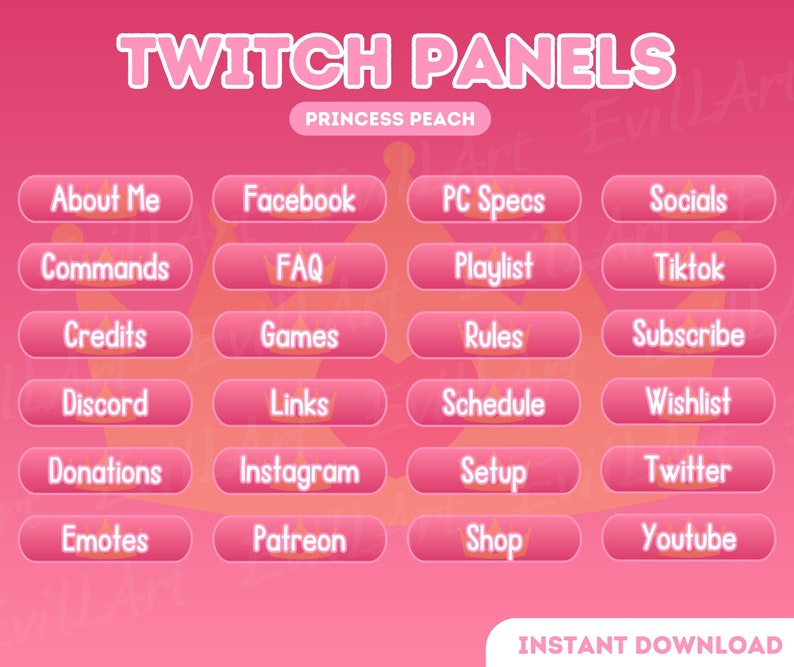 TWITCH PANELS (24) - Princess Peach | Overlays | Twitch | Youtube ...