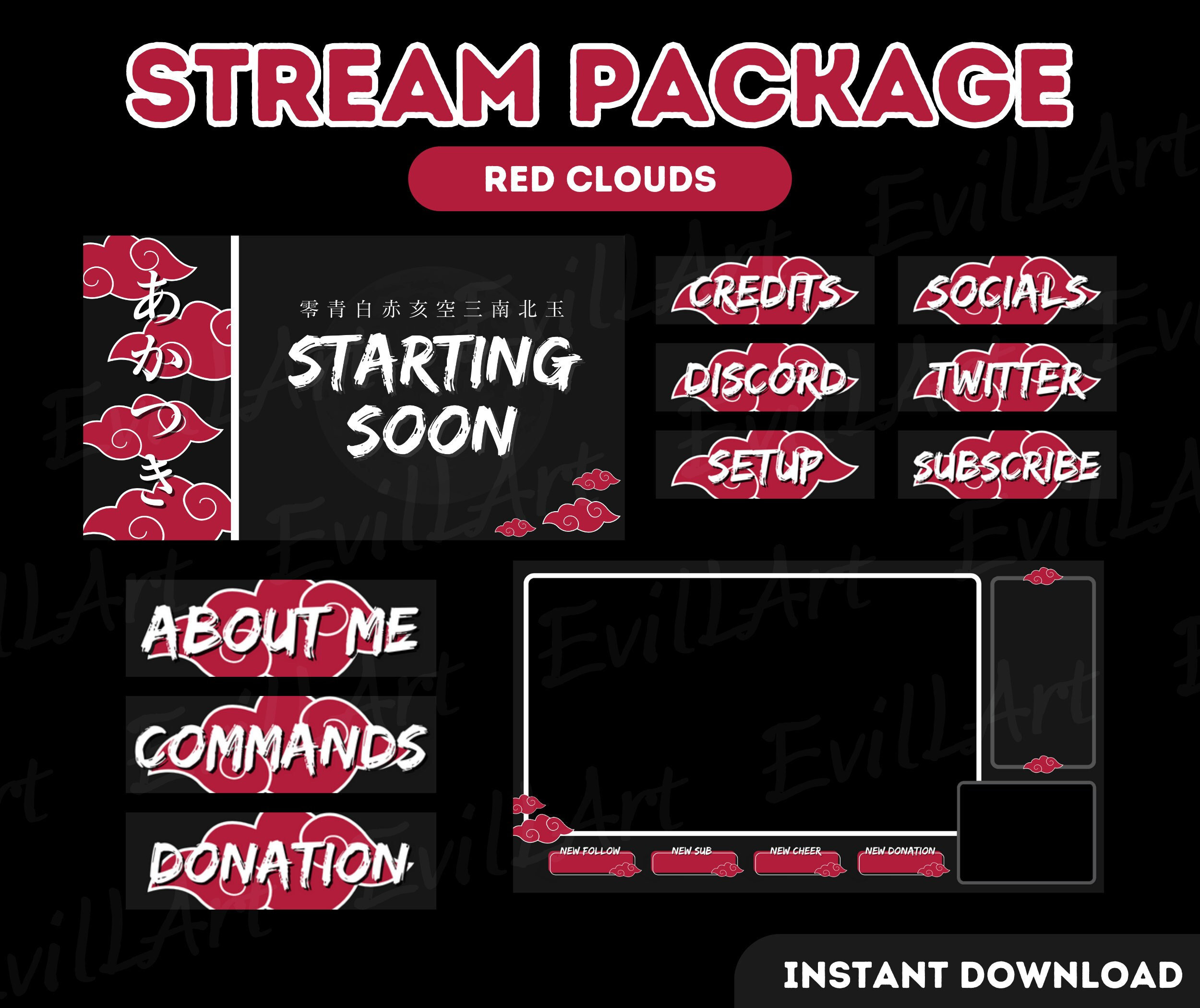 STREAM PACK - Red Clouds | Twitch | Youtube | Overlays | Red and Black ...