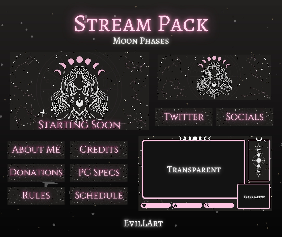 STREAM PACKAGE - Pink Moon Phases | Animated | Twitch | Youtube ...