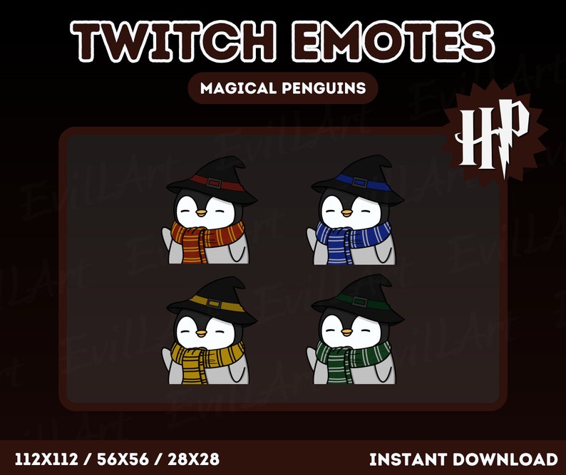 EMOTES PACK - Hogwarts Penguins | Twitch | Youtube | Overlays | Witch ...