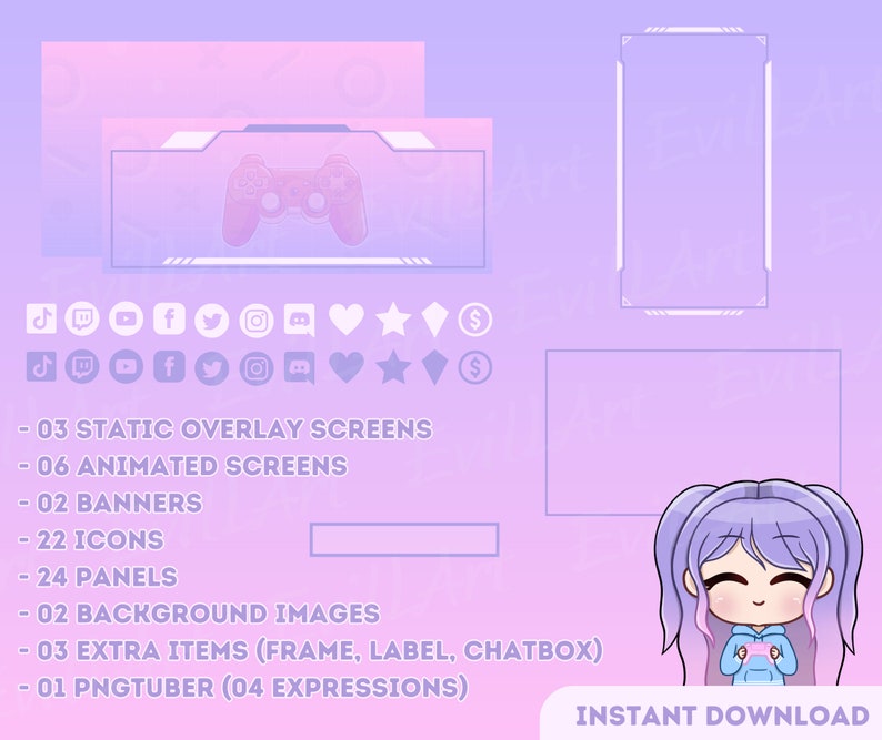 PNGTUBER PACKAGE - Gamer Girl | Twitch | Reactive | Vtuber | Overlays ...