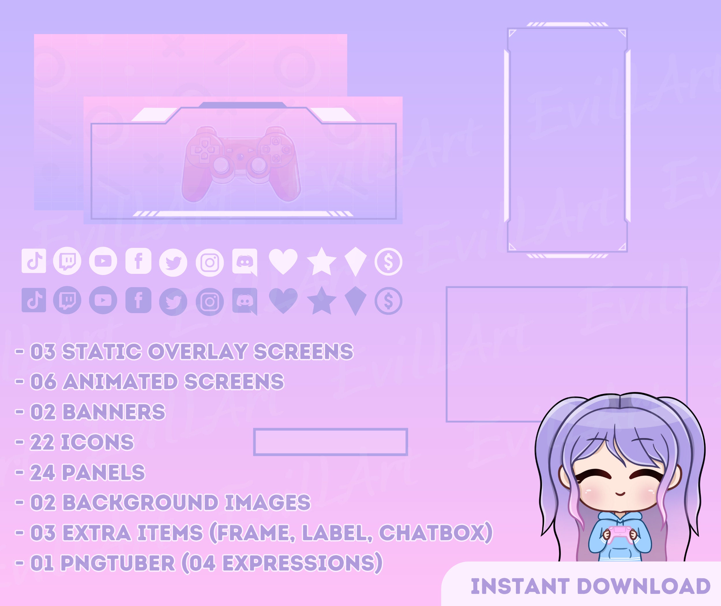 PNGTUBER PACKAGE - Gamer Girl | Twitch | Reactive | Vtuber | Overlays ...