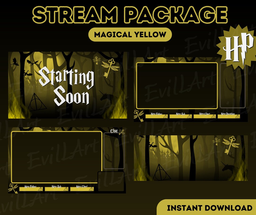STREAM PACK Hogwarts Forest yellow Twitch Youtube Overlays HP Witch ...