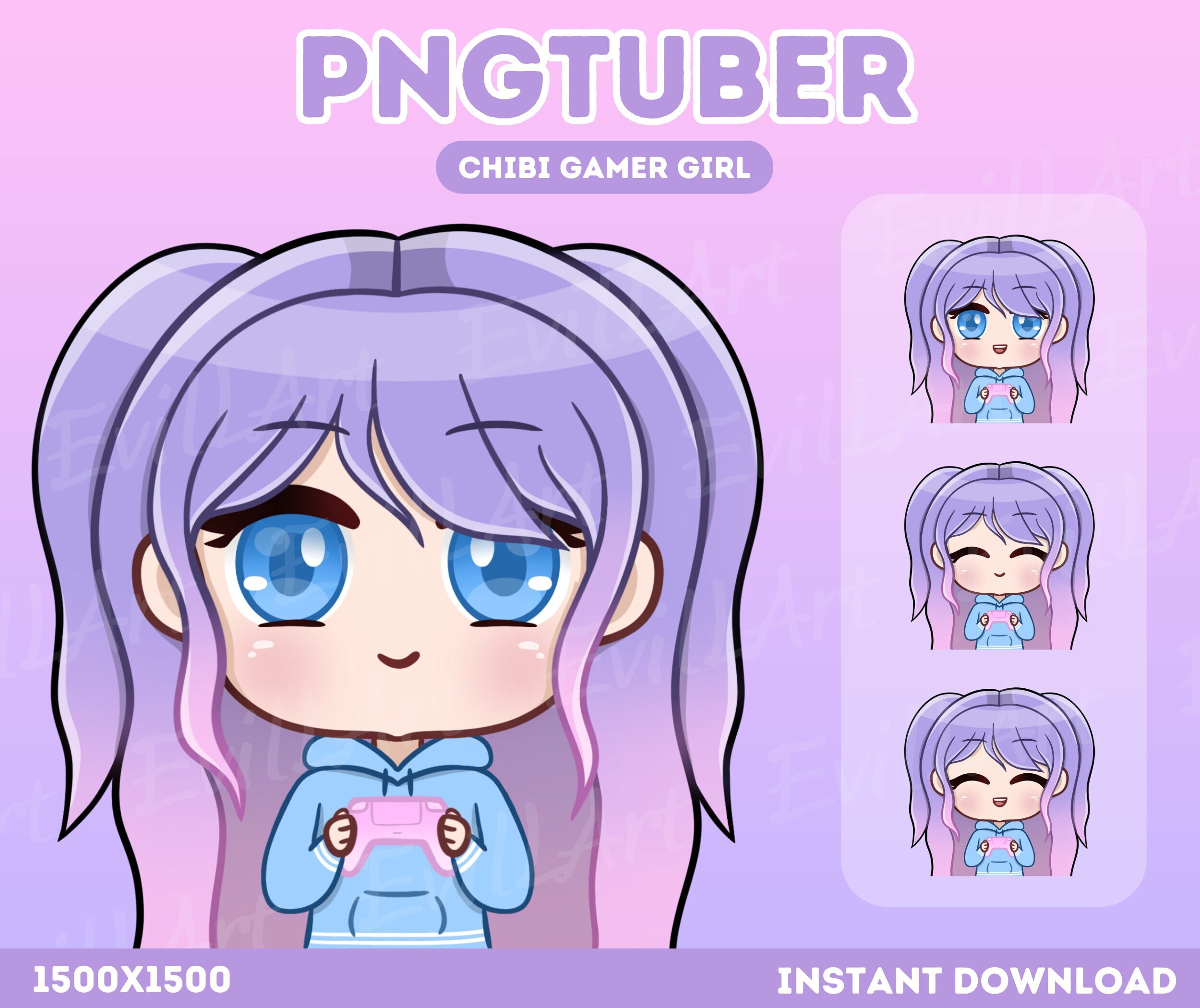 PNGTUBER - Chibi Gamer Girl | Veadotube | Discord | Reactive | Vtuber ...