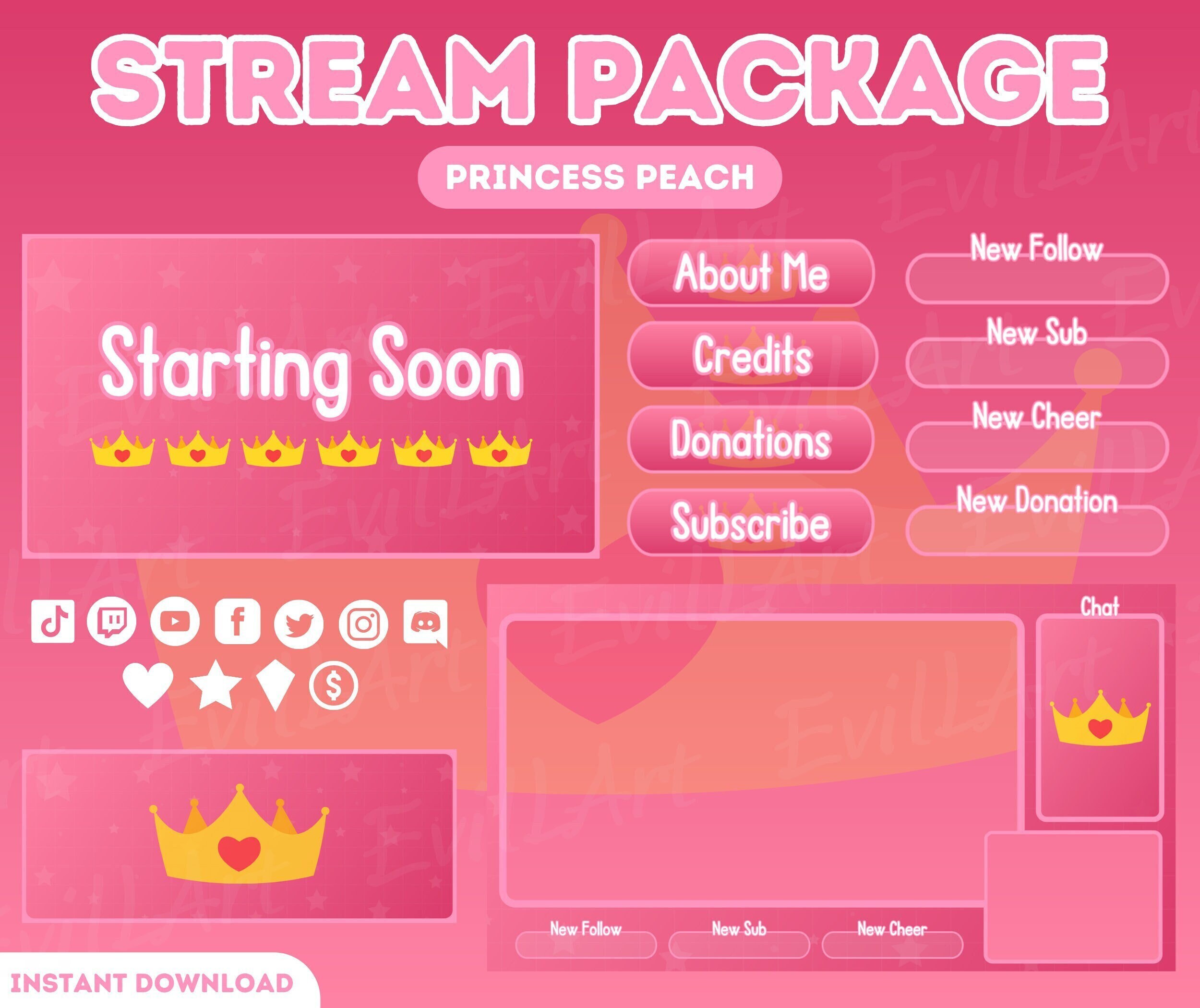 STREAM PACK - Princess Peach | Twitch | Youtube | Overlays | Animated ...