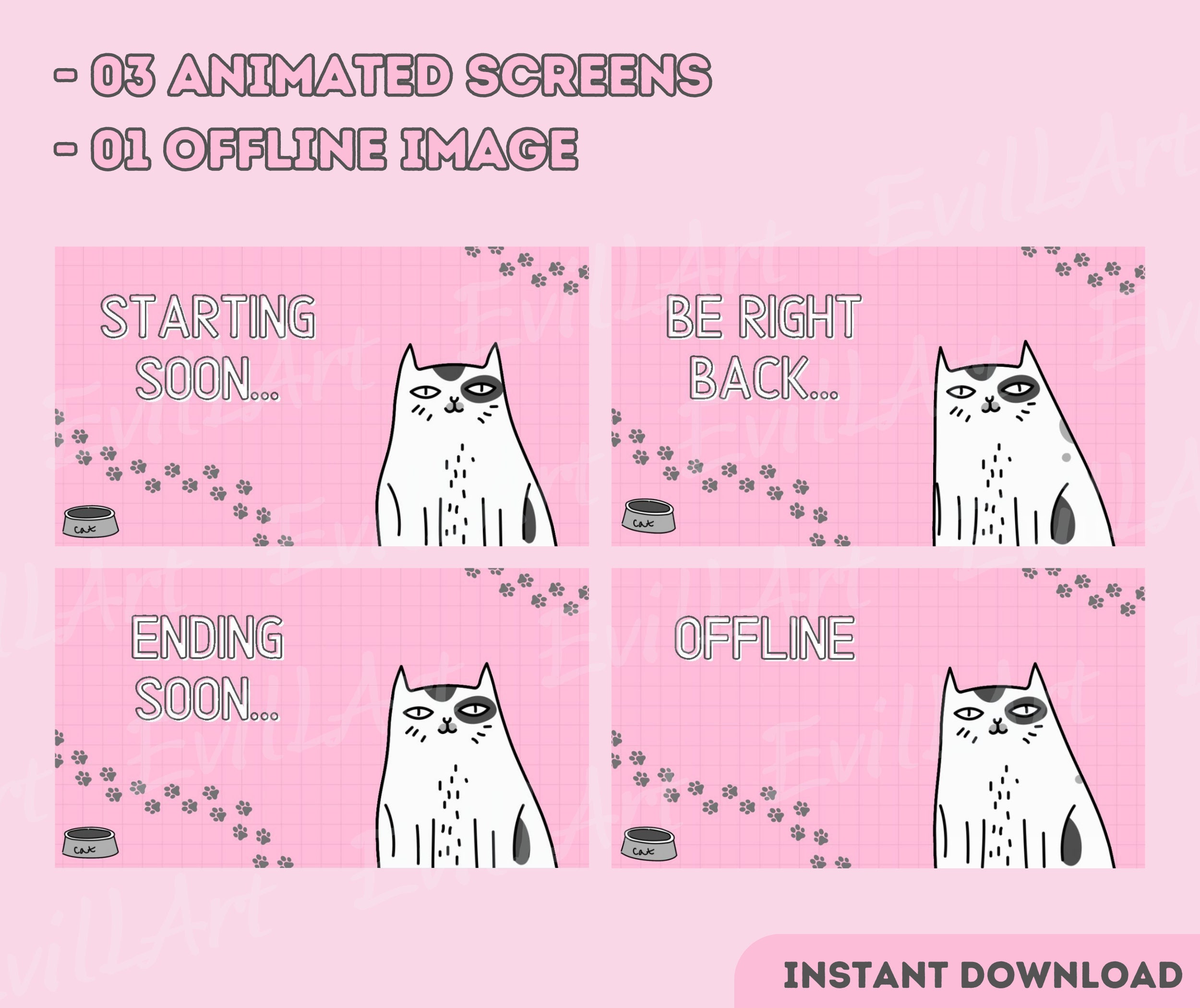ANIMATED SCREENS - Turning Cat (pink) | Twitch | Youtube | Overlays ...