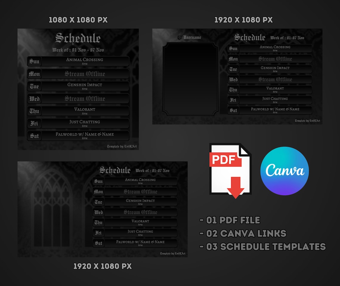 SCHEDULE TEMPLATE (x3) - Goth Mansion | Twitch | Stream | Overlays ...