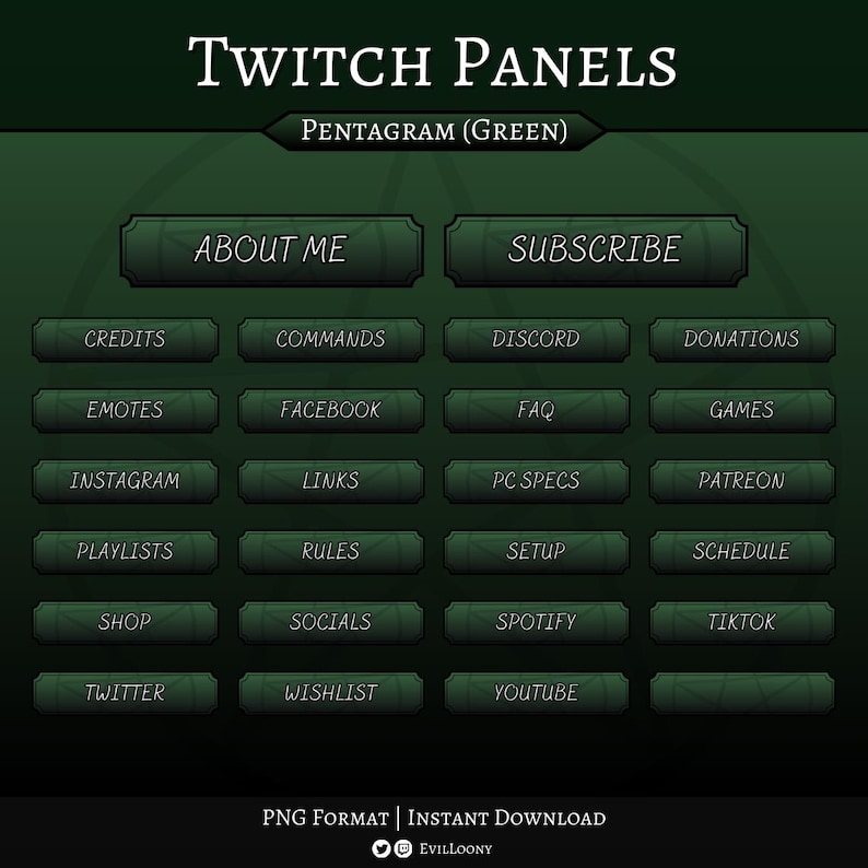 TWITCH PANELS (25) - Pentagram (green) | Twitch | Overlays | Spooky ...