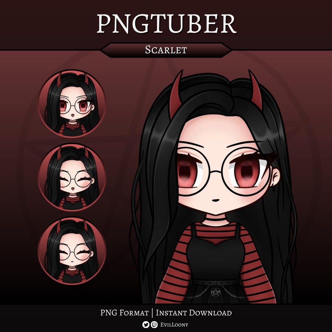 PNGTUBER - Chibi Girl (red) | Devil | Glasses | Gothic | Witchy | Gamer ...