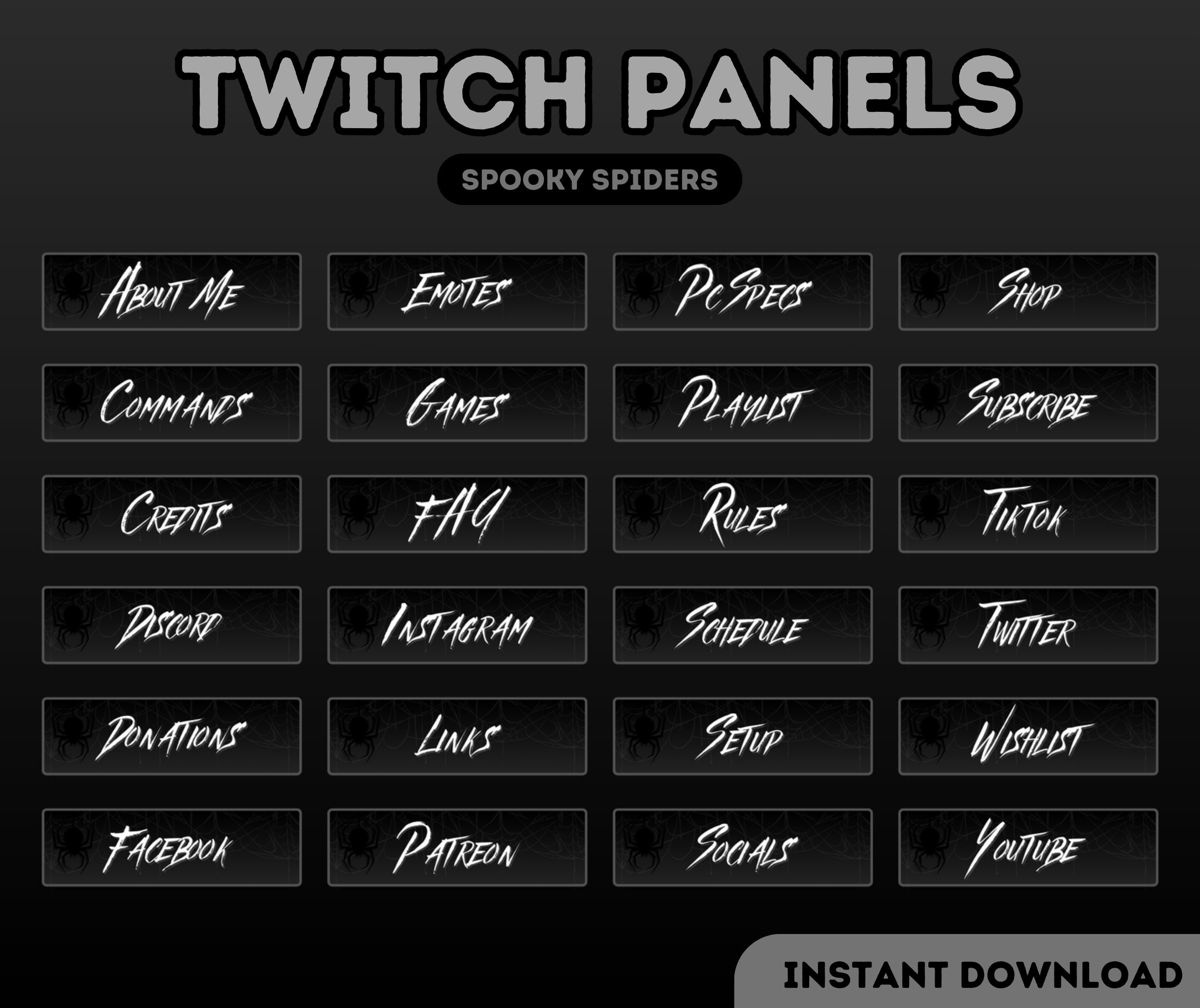 TWITCH PANELS (24) - Spooky Spiders | Twitch | Overlays | Halloween ...