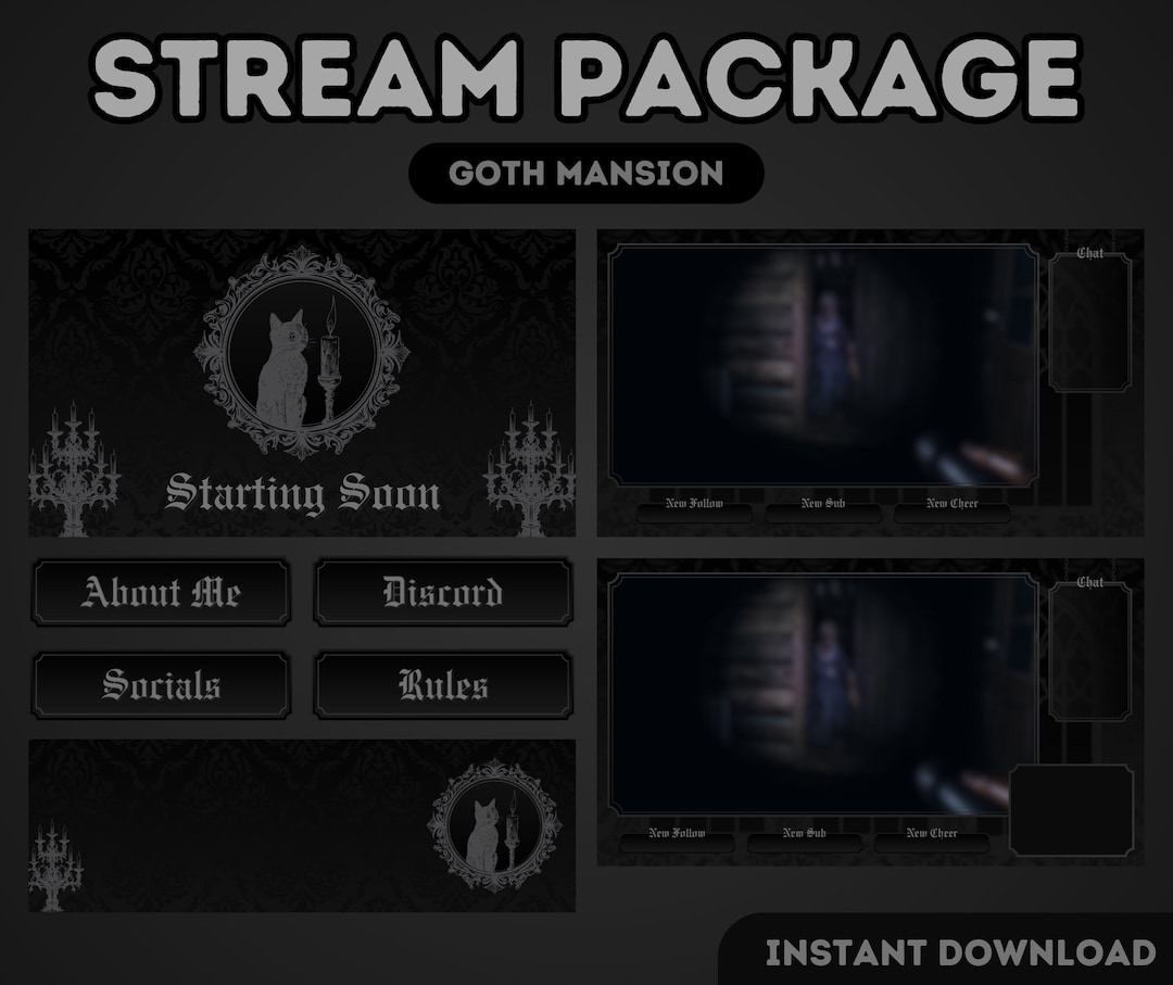 STREAM PACK - Goth Mansion | Animated | Twitch | Youtube | Overlays | Just Chatting | Starting ...