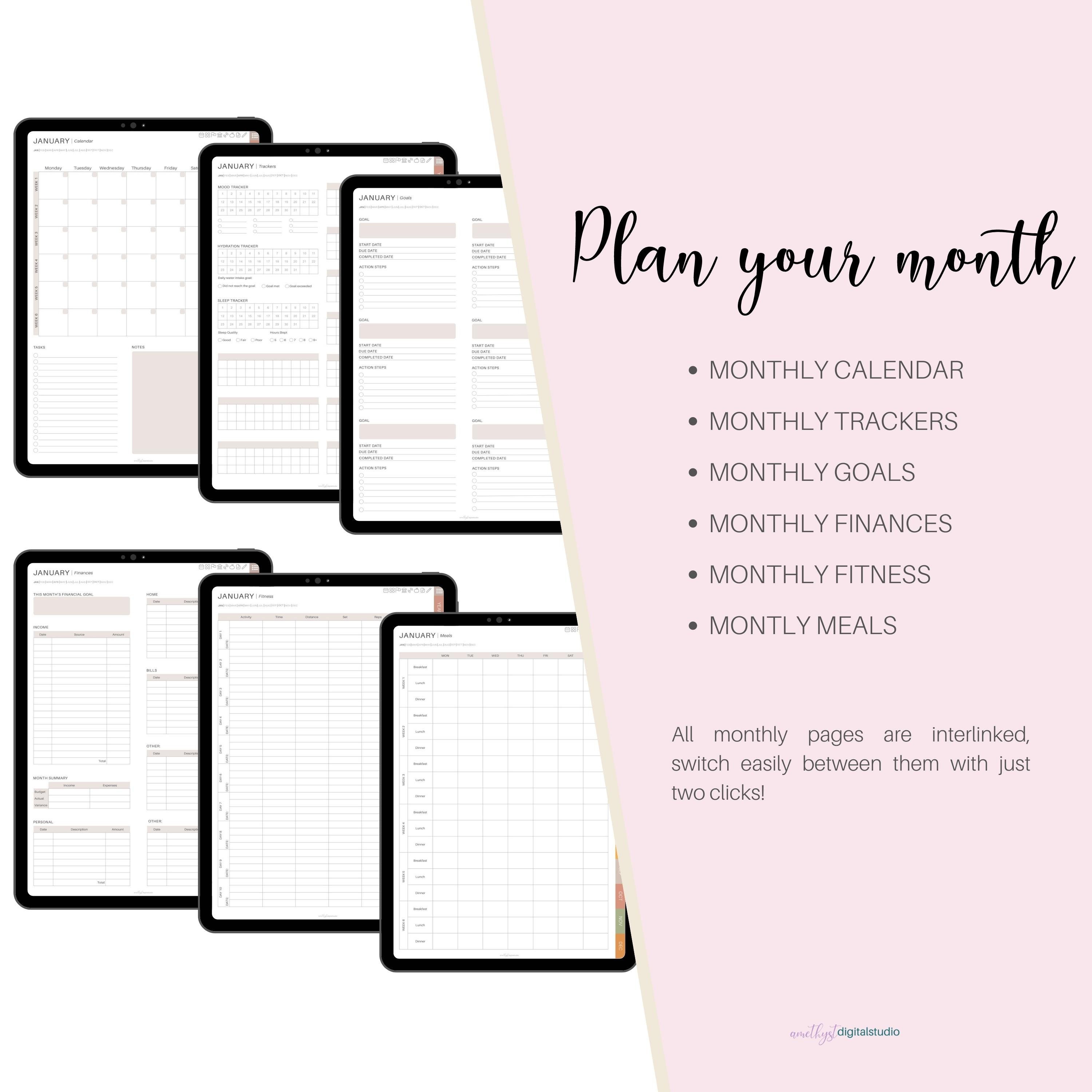 Undated Digital Planner Earth Boho Tones Hyperlinked PDF Digital ...