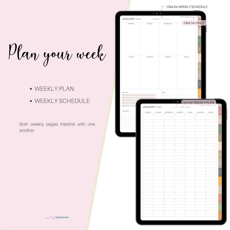 Undated Digital Planner - Earth Boho Tones - Hyperlinked PDF Digital ...