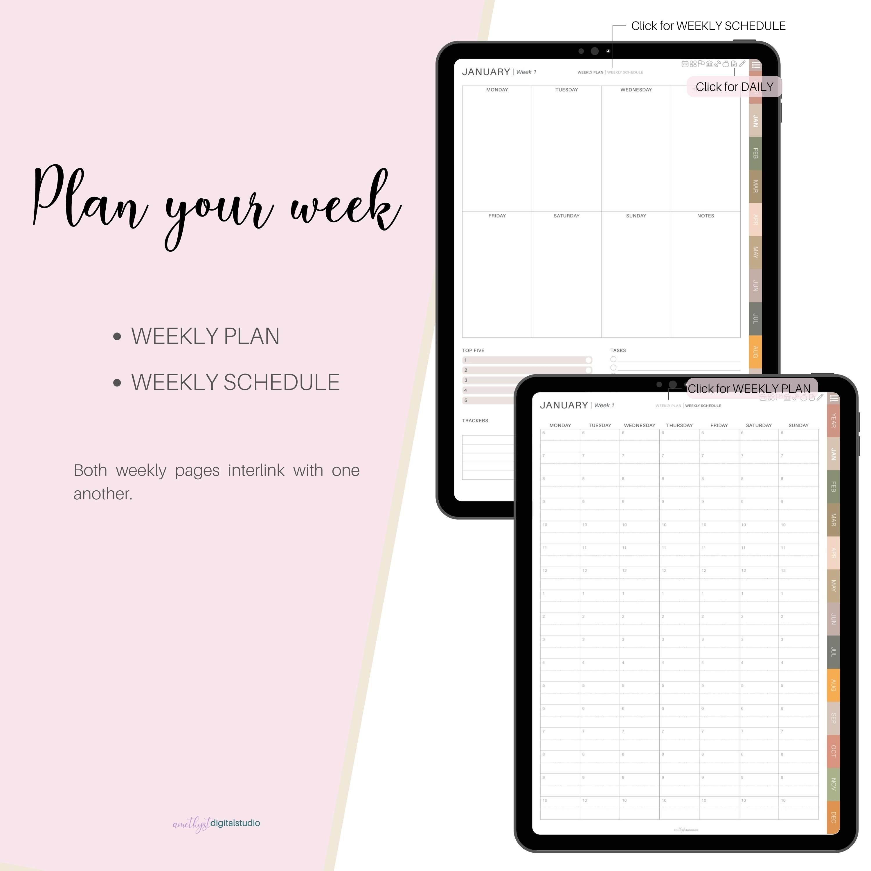 Undated Digital Planner Earth Boho Tones Hyperlinked PDF Digital ...