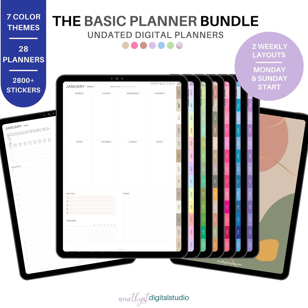 Undated Digital Planner Bundle | Hyperlinked PDF Digital Planner for ...