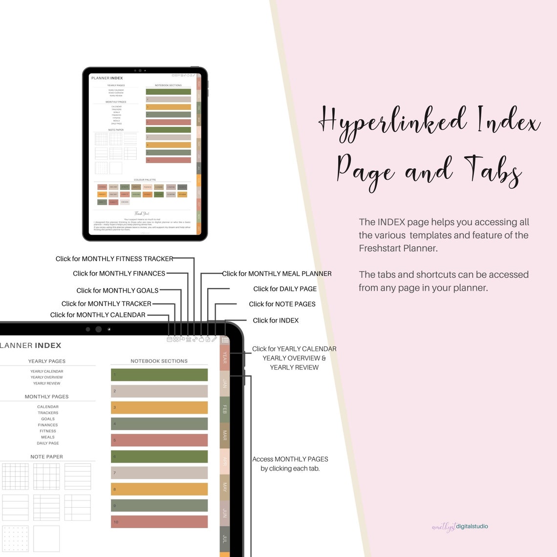 Undated Digital Planner - Earth Boho Tones - Hyperlinked PDF Digital ...