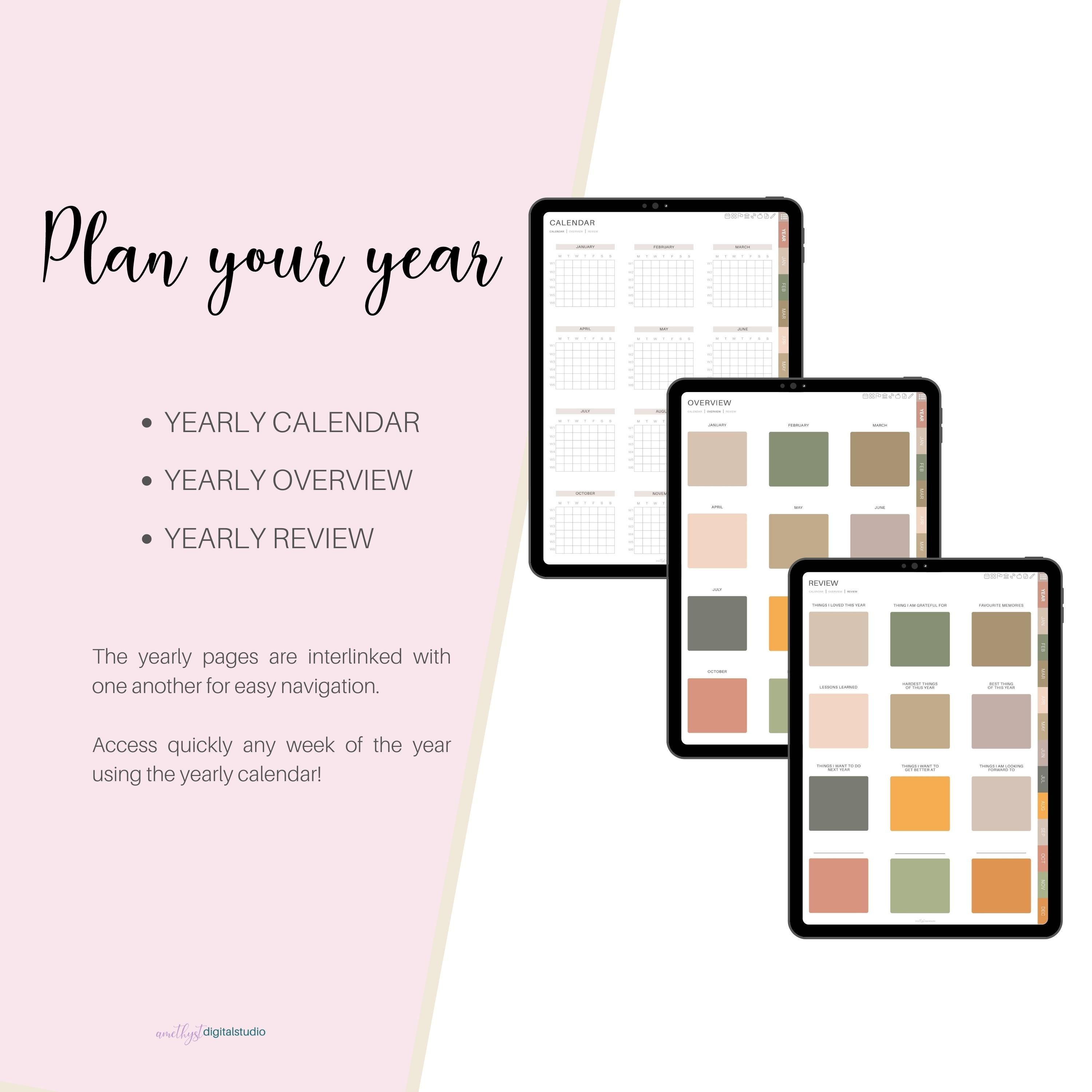 Undated Digital Planner - Earth Boho Tones - Hyperlinked PDF Digital ...