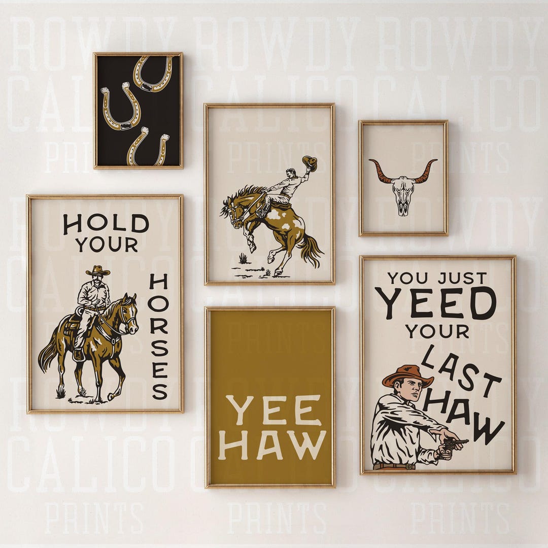 Western Cowboy Yeehaw Hold Your Horses Vintage Style Prints Minimalist ...