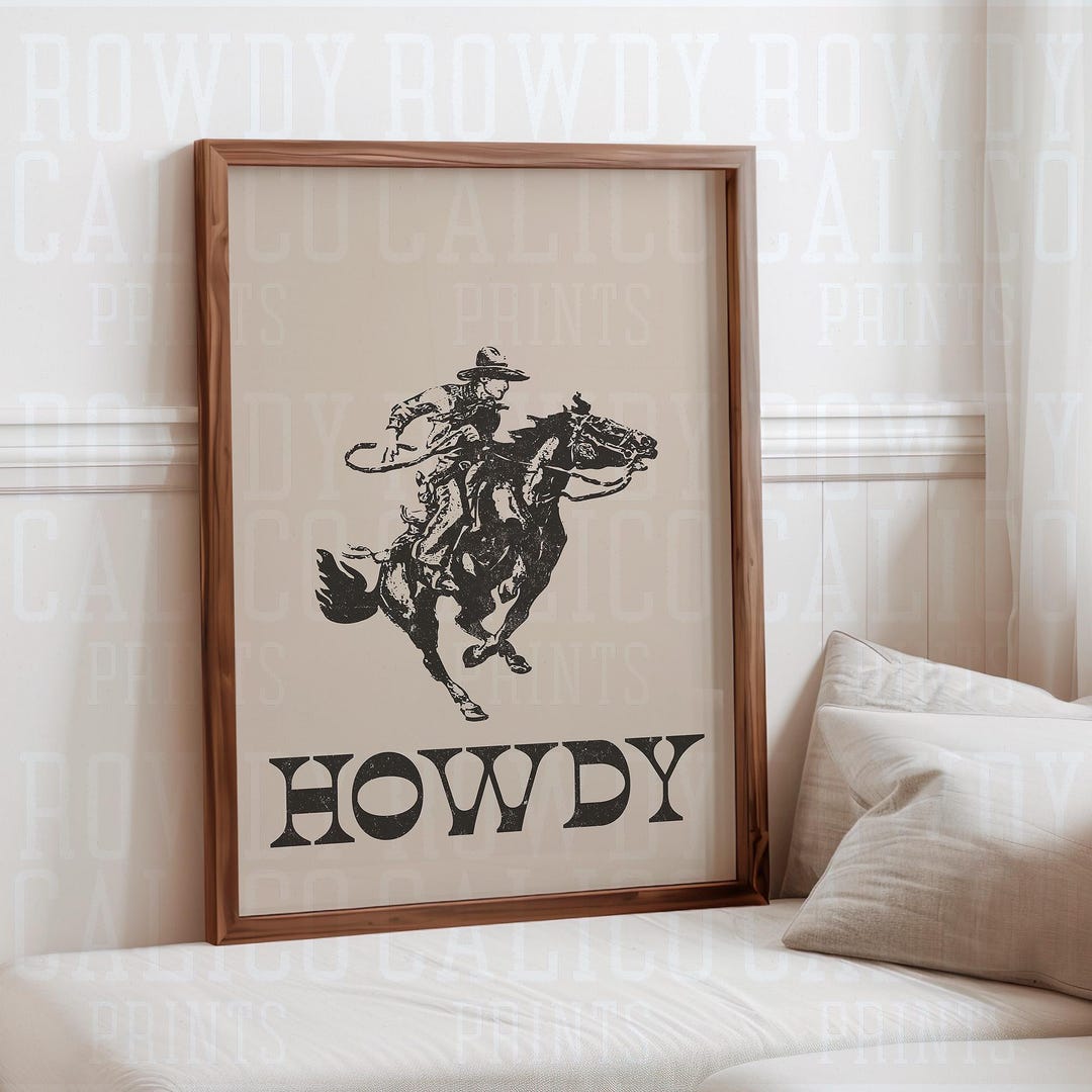 Howdy Cowboy Western Vintage Style Prints Minimalist Neutral Colors ...