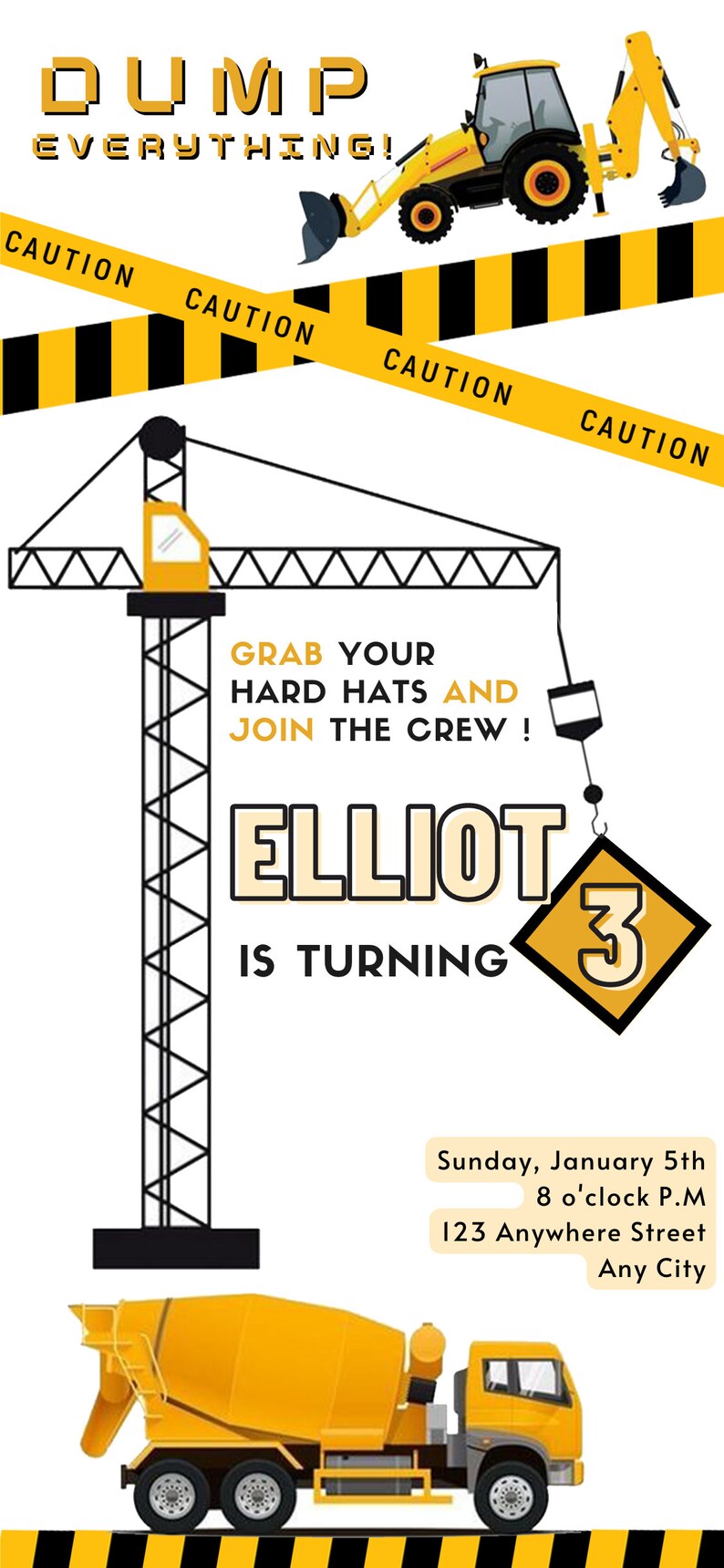 Construction Birthday Invitation, Construction Video Invitation, Dump ...