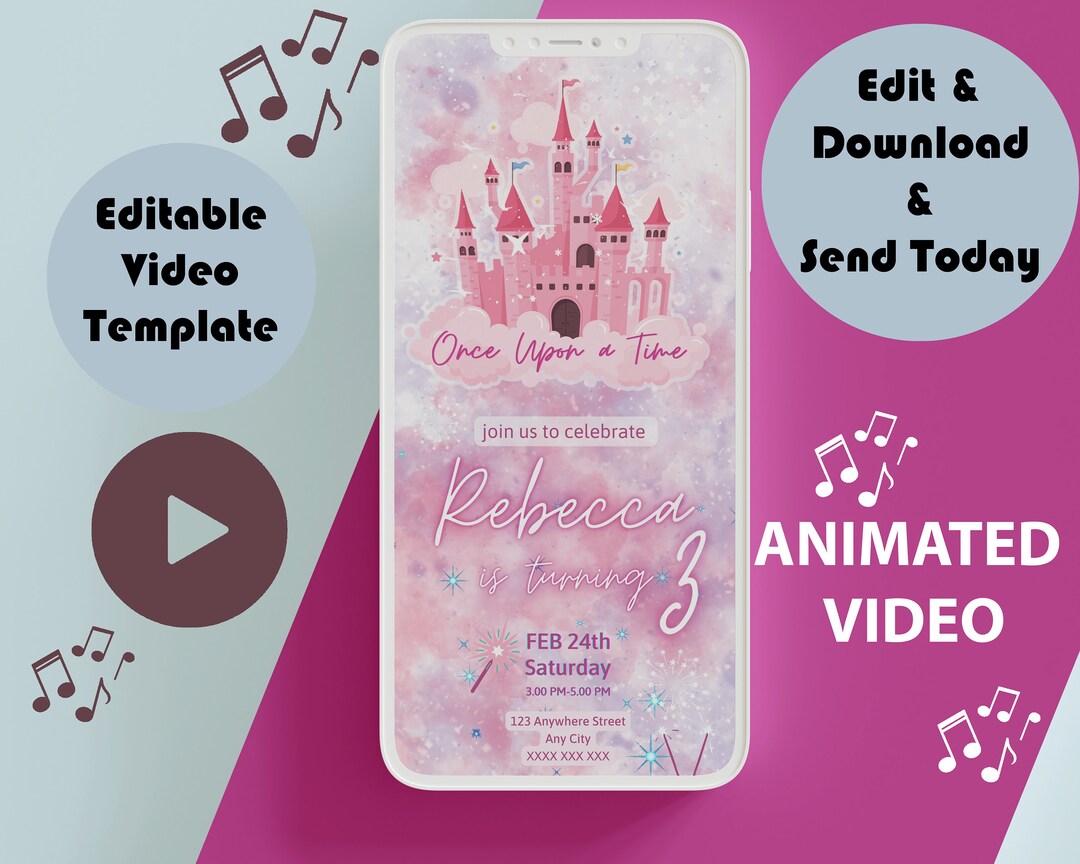Disney Princess Birthday Video Invitation, Mobile Princess Invitation ...