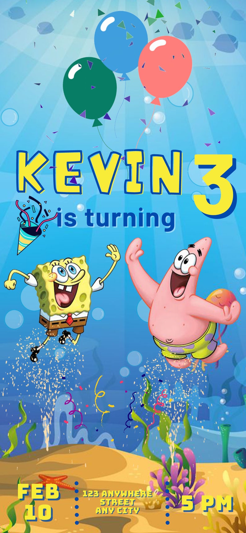Spongebob Birthday Video Invitation, Spongebob Birthday Template, Kids ...