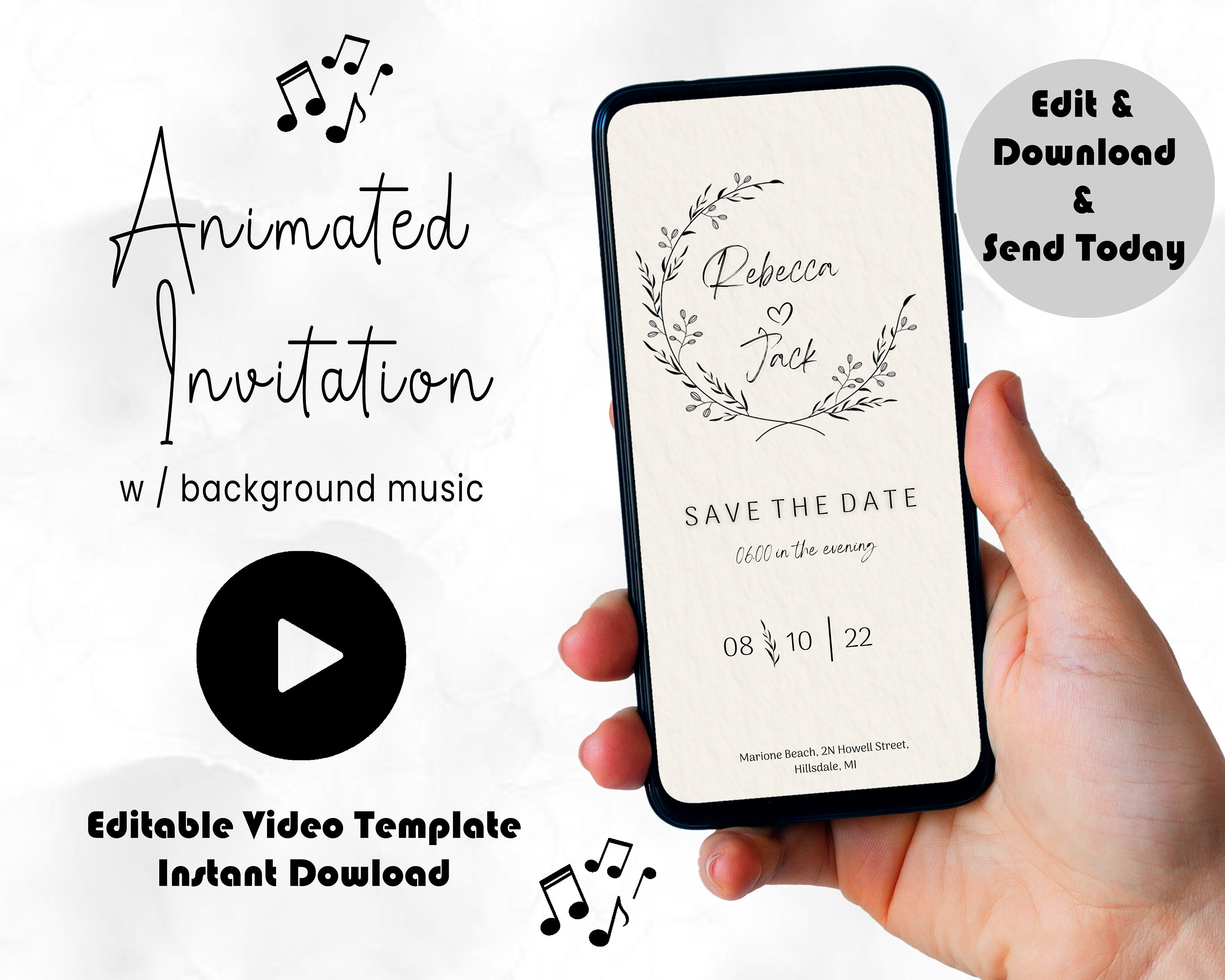 Wedding Video Invitation Template, Digital Save the Date Video ...