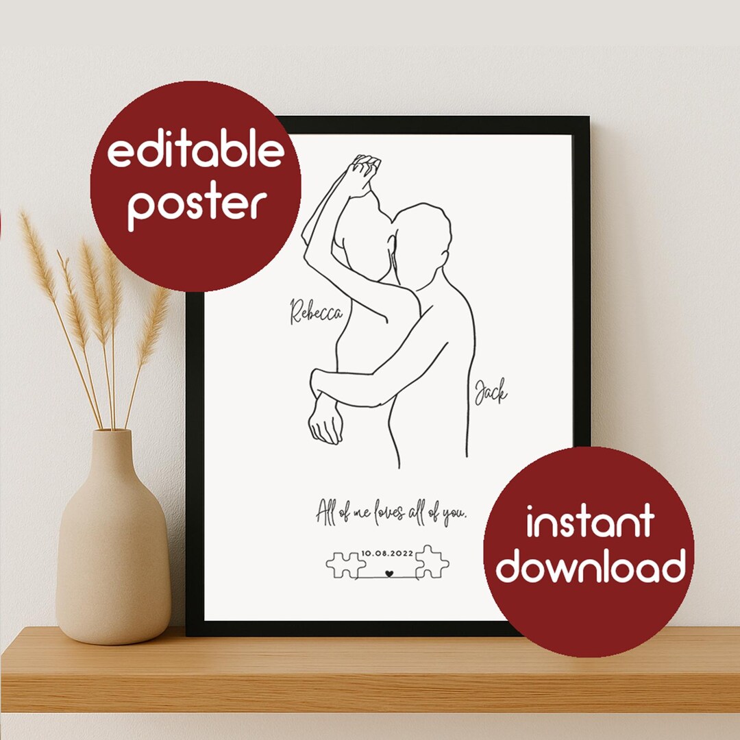 Minimalist Line Art Couple Poster – Custom Printable Wall Art With ...