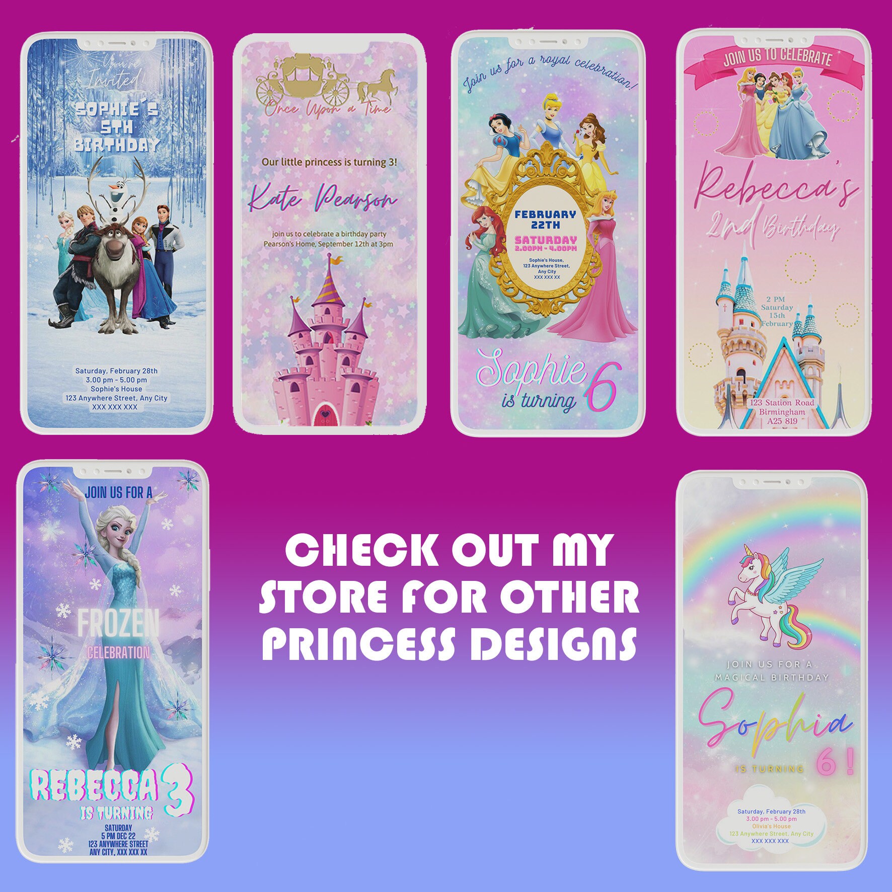 Princess Birthday Video Invitation: Animated Mobile Invite (digital) - Etsy