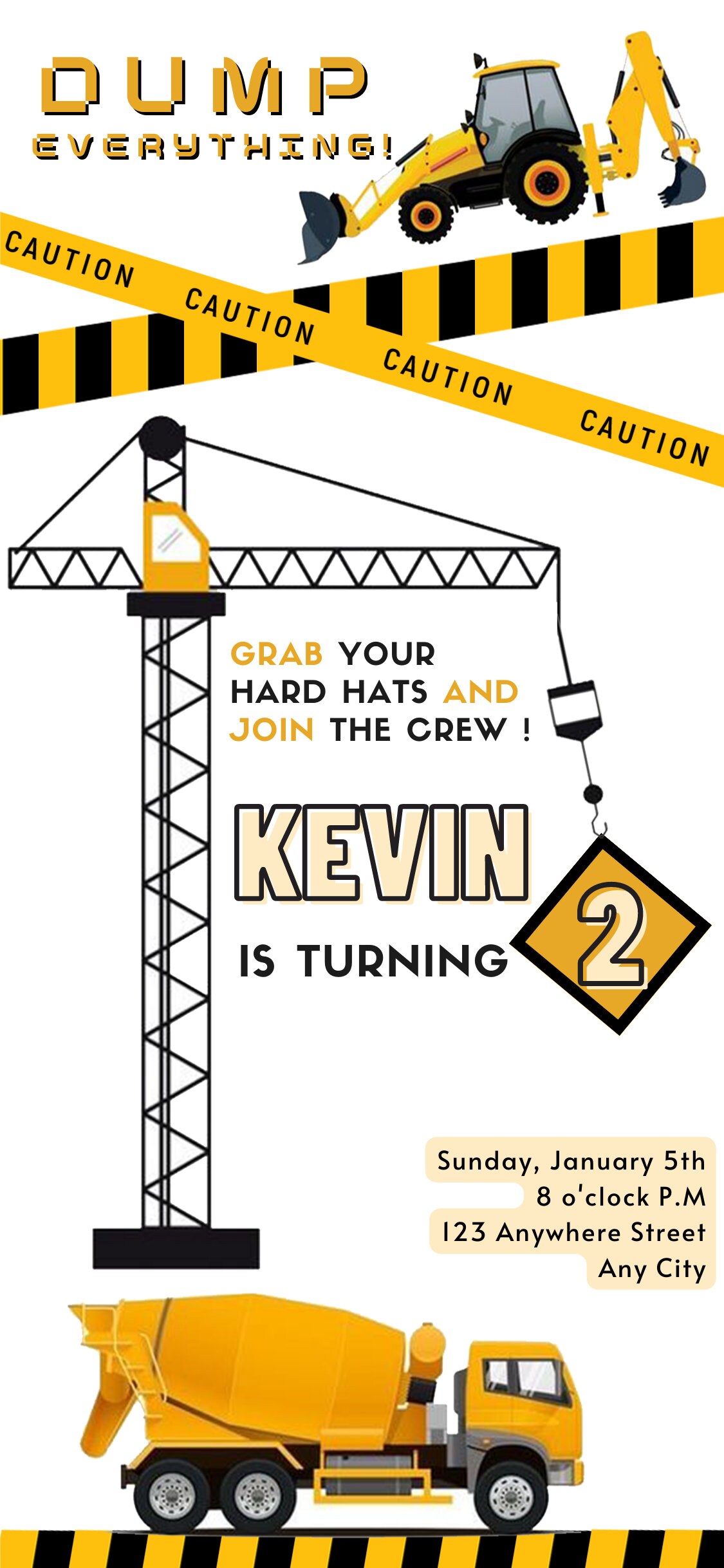 Construction Birthday Invitation, Construction Video Invitation, Dump ...