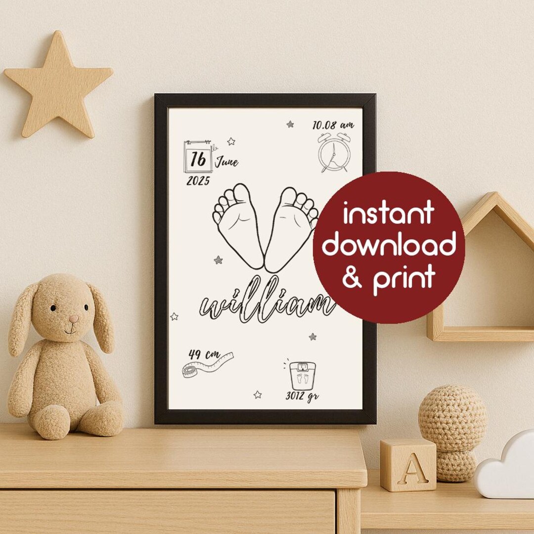 Personalized Baby Feet Wall Art — Custom Baby Name Poster — Minimalist ...