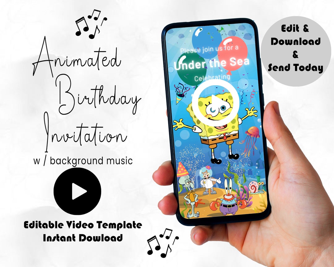 Spongebob Birthday Video Invitation: Animated Kids Party Invite ...