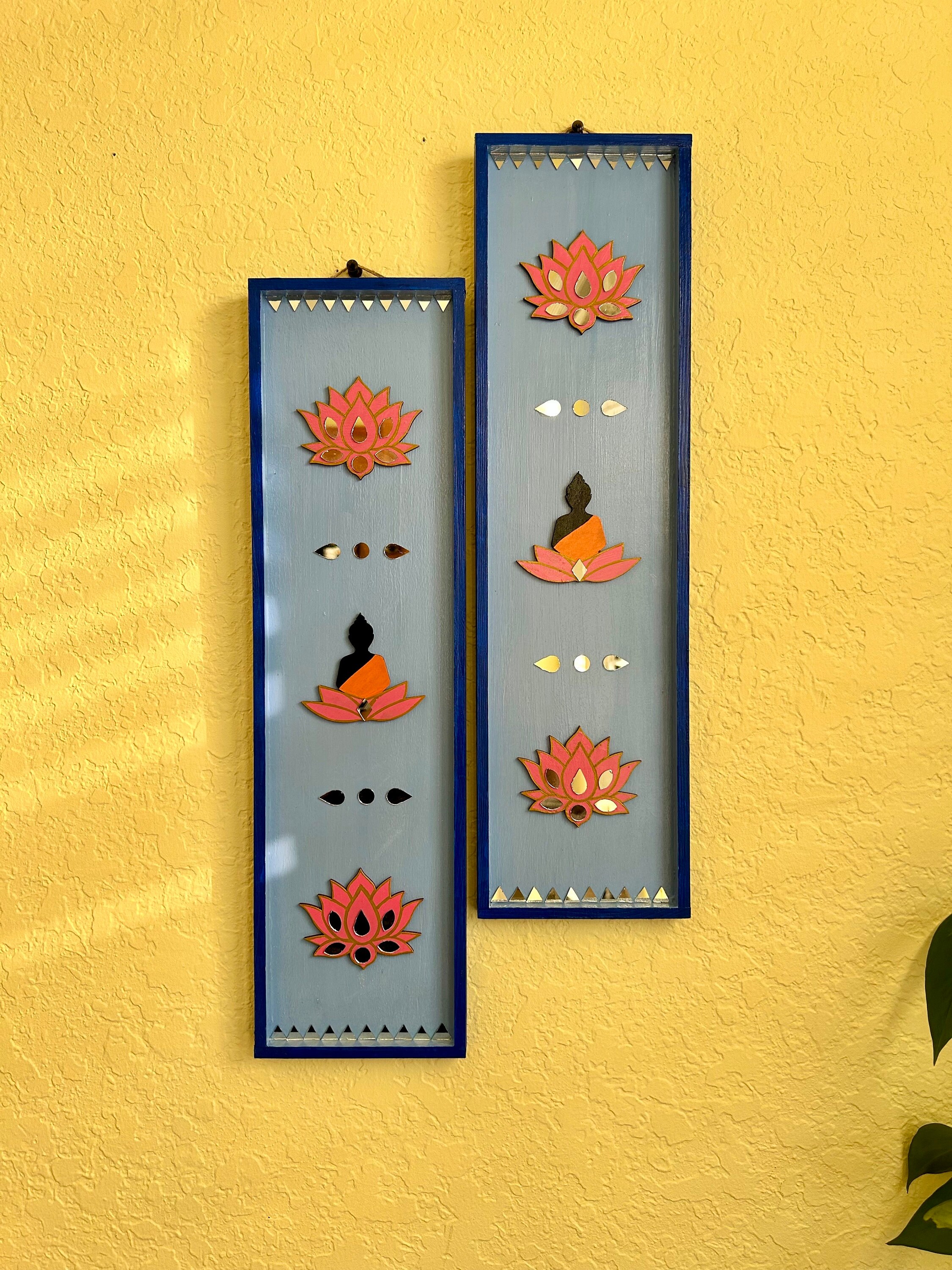 Set of 2. Beautiful Wooden Buddha Lotus Set Entry Way Decor/festive ...