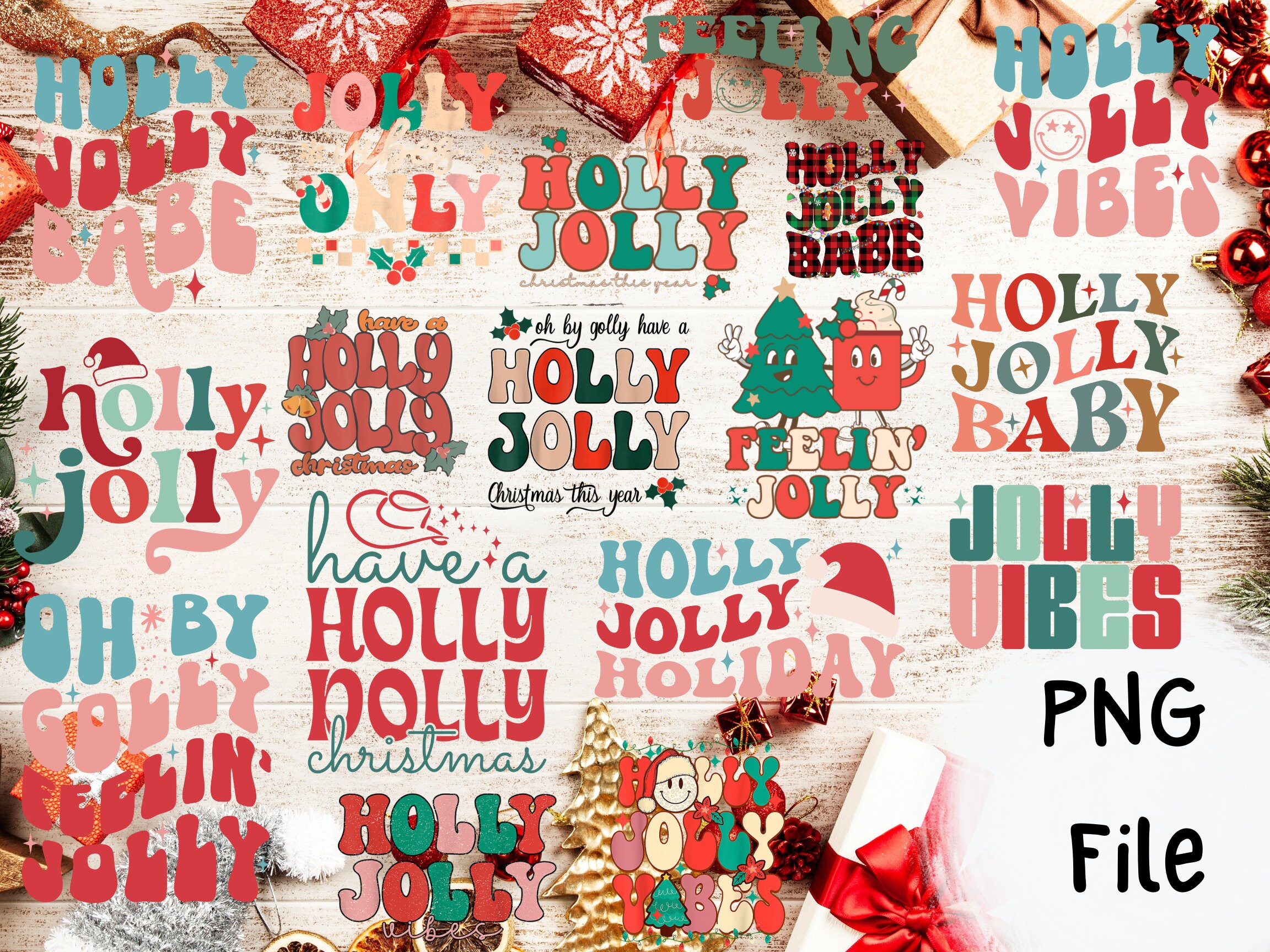 Christmas Holly Jolly PNG Bundle - Etsy