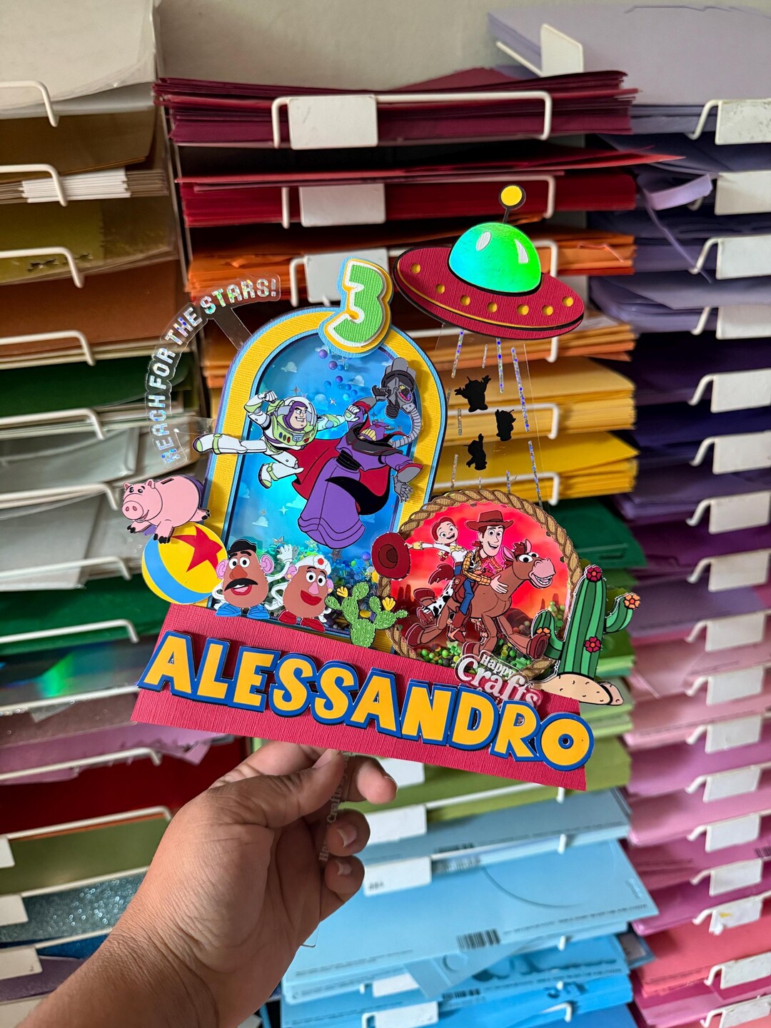 Toy Story Cake Topper With Confetti & LED Lights Woody Buzz Lightyear ...