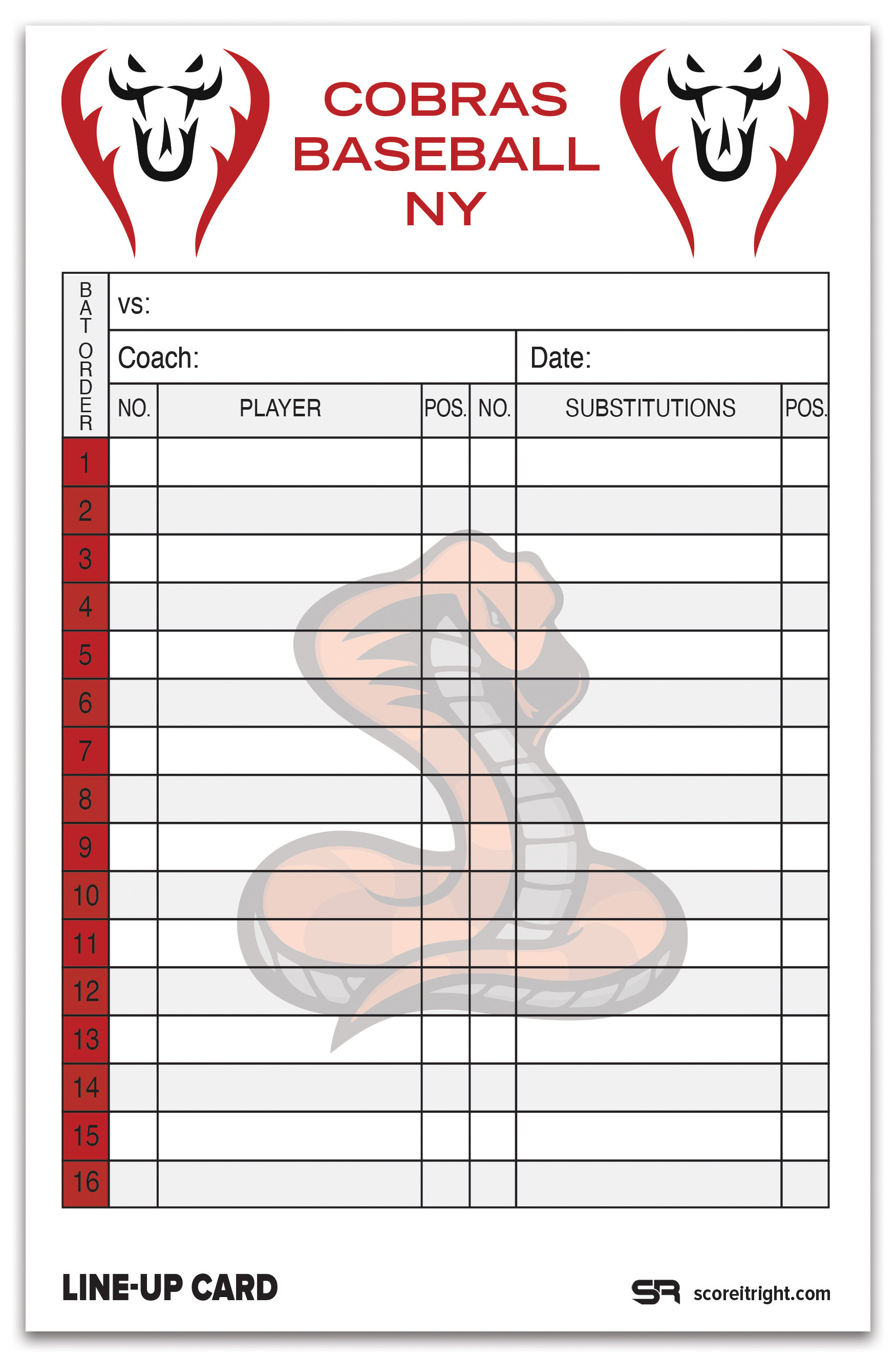 Custom Baseball Softball Lineup Cards: 32-pack Carbonless Paper - Etsy
