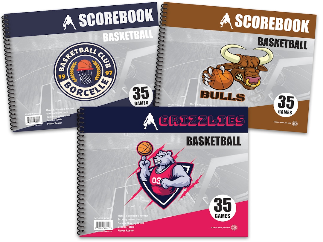 2 Personalized Basketball Scorebooks | 35 Games | 16-player Men’s and ...
