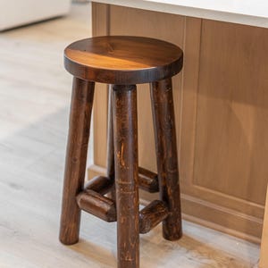 Rustic Log Barstool With Round Seating for Pub Style Dining and Kitchen ...
