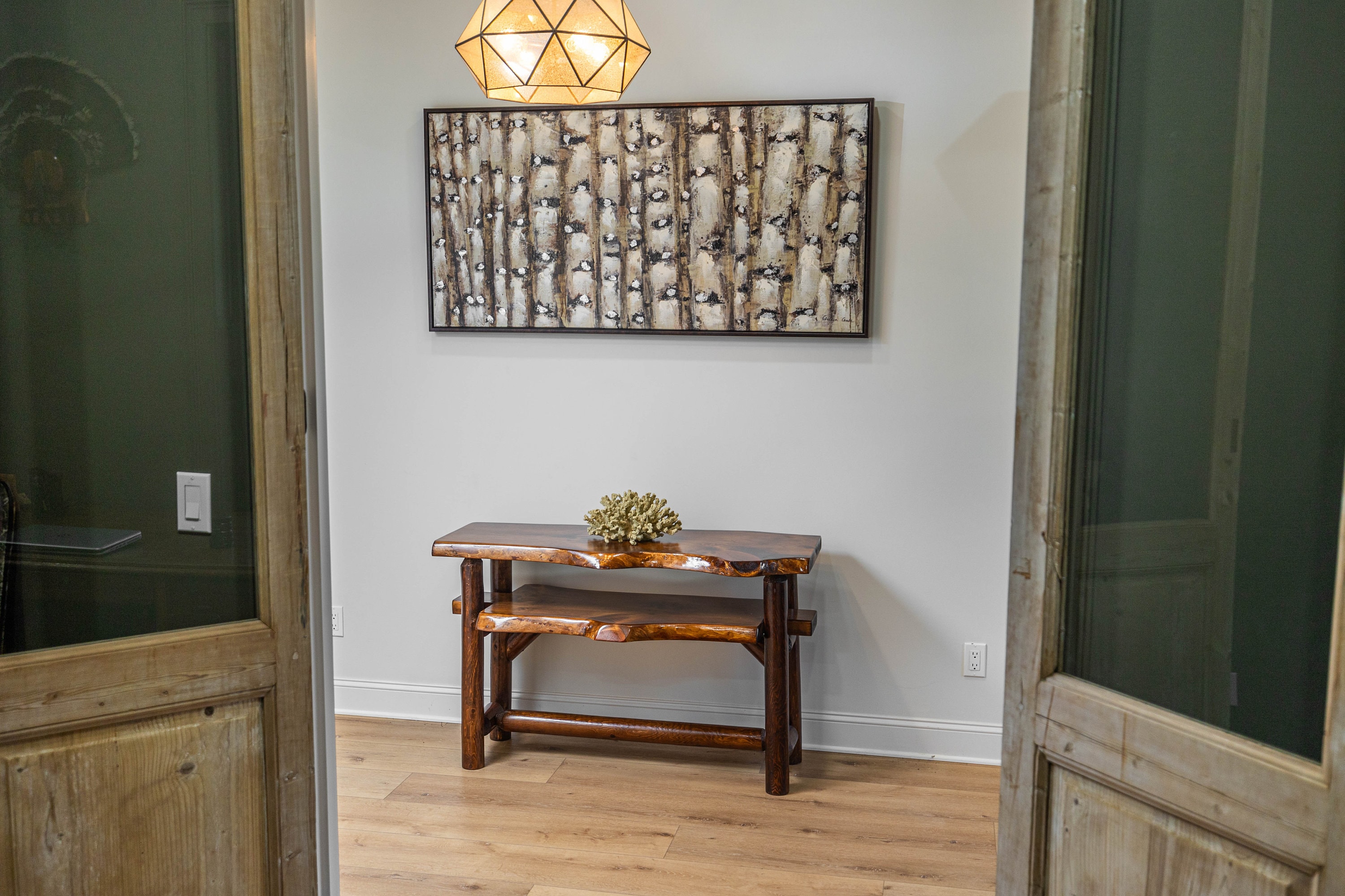 Rustic Live Edge Log Wooden Console Table With Shelving Storage for ...