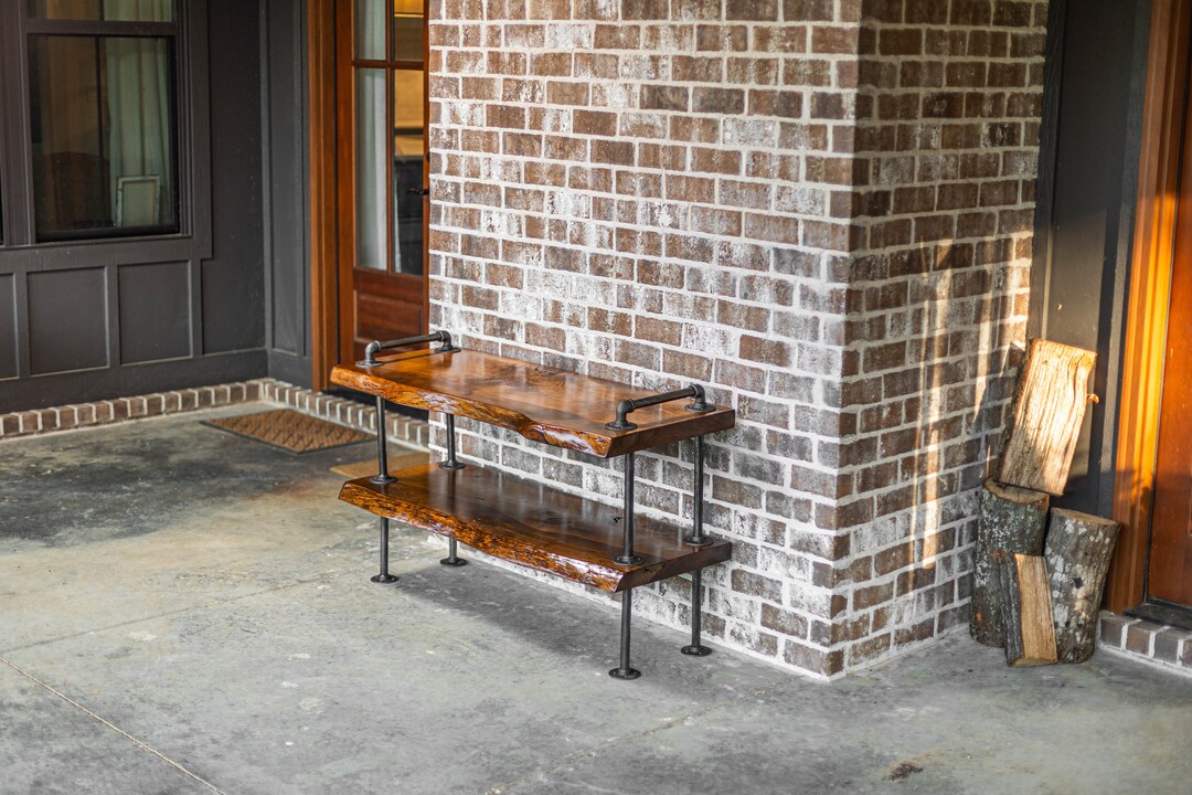 Industrial Pipe Rustic Live Edge Entertainment Center With Shelf ...