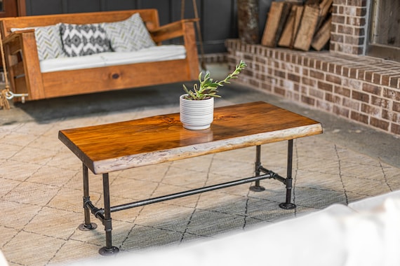 Rustic Industrial Pipe Coffee Table With Live Edge Wood for Living Room or Patio Tables Etsy