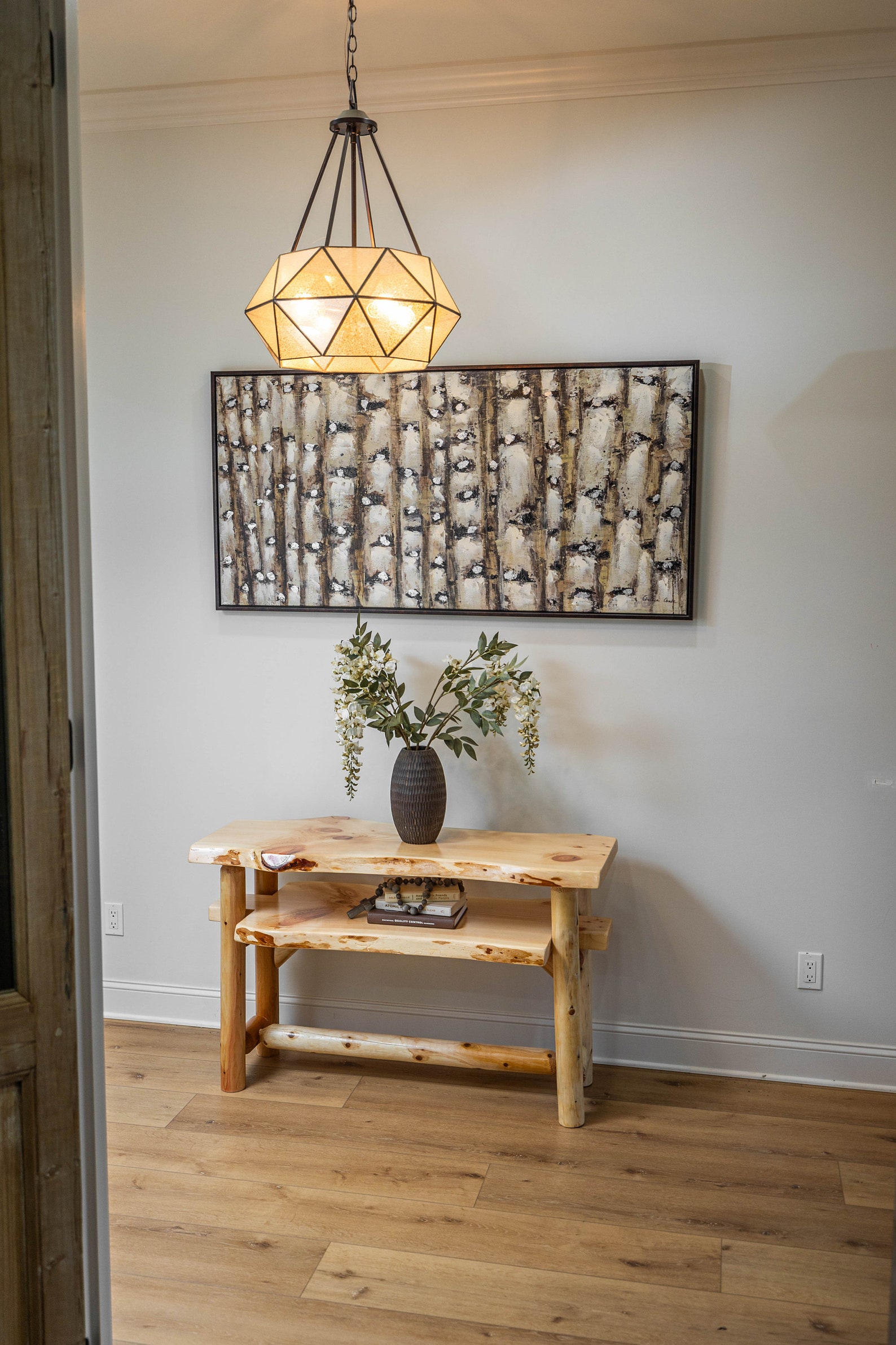 Rustic Live Edge Log Wooden Console Table With Shelving Storage for ...