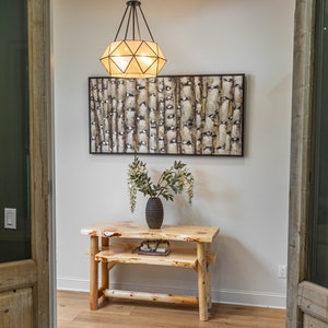 Rustic Live Edge Log Wooden Console Table With Shelving Storage for ...