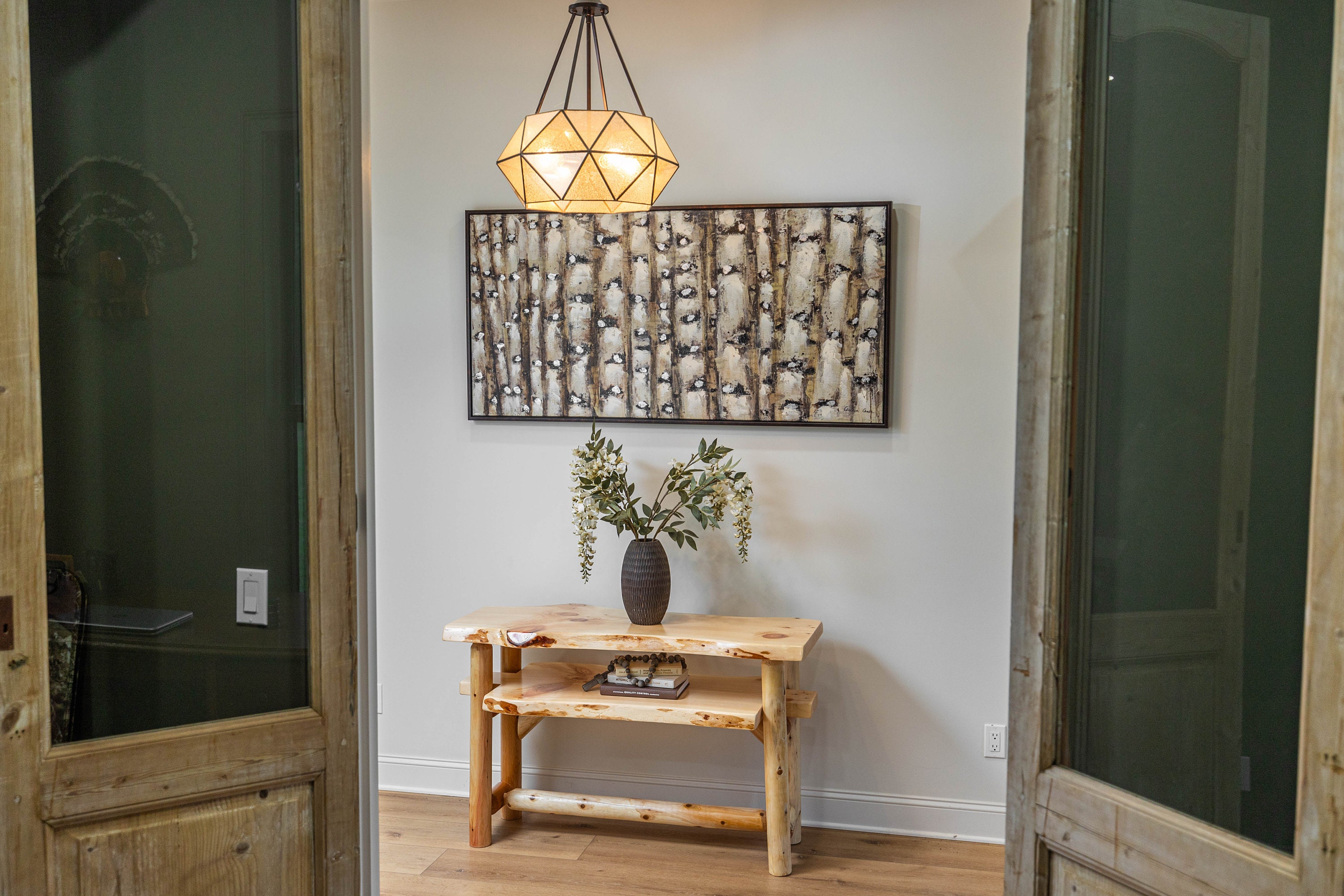 Rustic Live Edge Log Wooden Console Table With Shelving Storage for ...