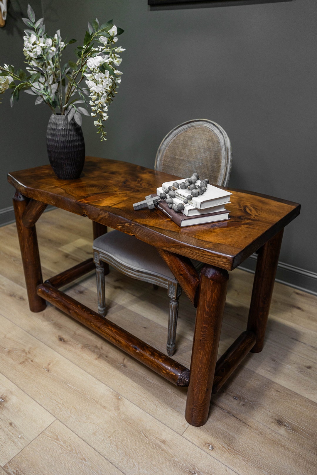 Live Edge Rustic Wooden Handcrafted Sturdy Desk With Log Base for Home ...