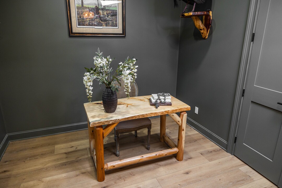 Live Edge Rustic Wooden Handcrafted Sturdy Desk With Log Base for Home ...