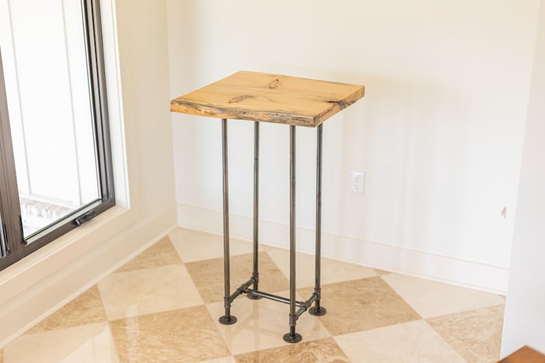 Live Edge Pub Style Table With Modern Industrial Pipe Base - Etsy
